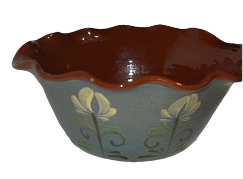 Eldreth Redware Large Pottery Bowl Painted Floral 9” Nice | eBay