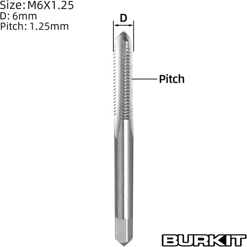 Burkit 2pcs M6 X 1.25 Thread Tap Right Hand, HSS M6X1.25, Straight ...