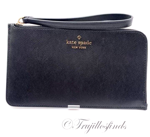 Kate Spade Lucy Medium L Zip Wristlet Black Leather KD546 New | eBay