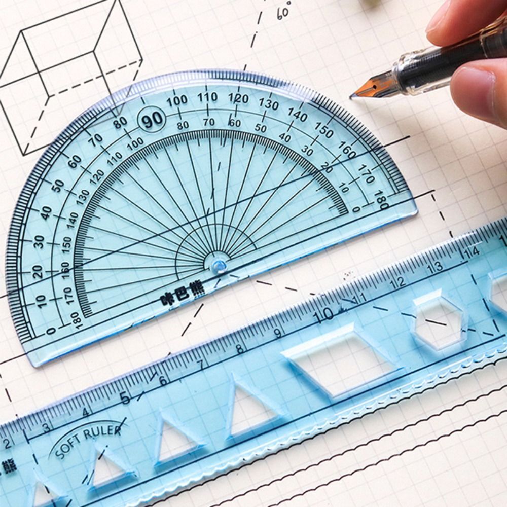 4PCS Flexible Straight Ruler 15/20cm Protractor Triangle Ruler School ...