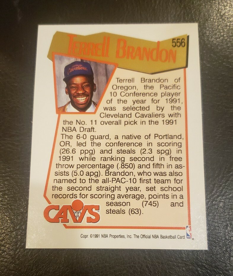 Terrell Brandon Rookie 1991 NBA Hoops basketball card #556 Cleveland ...