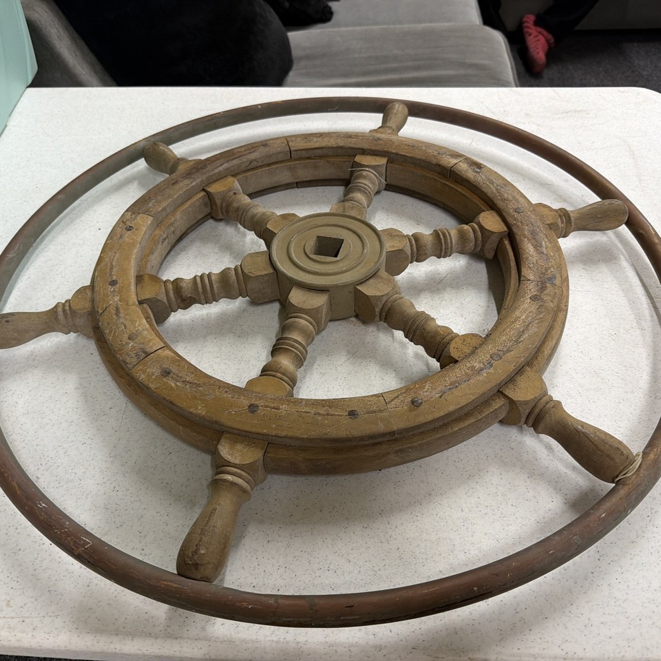 Vintage Boat Wooden Ship Wheel 36" with brass | eBay