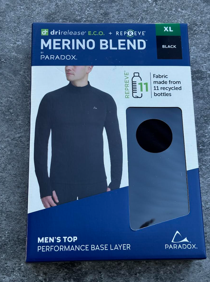 Paradox Men’s 1/4 Zip Merino Blend Performance Base Layer Top Black ...