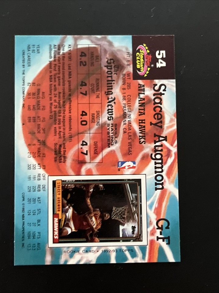 STACEY AUGMON 1992-93 TOPPS STADIUM CLUB BASKETBALL CARD # 54 C3 | eBay