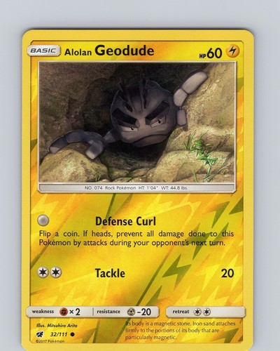 Pokemon TCG Alolan Geodude S&M Crimson Invasion 32/111 Reverse Holo ...