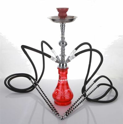 4- Hose Red Crystal Shisha Black Laser pipe Smoking Hooka set best buy ...