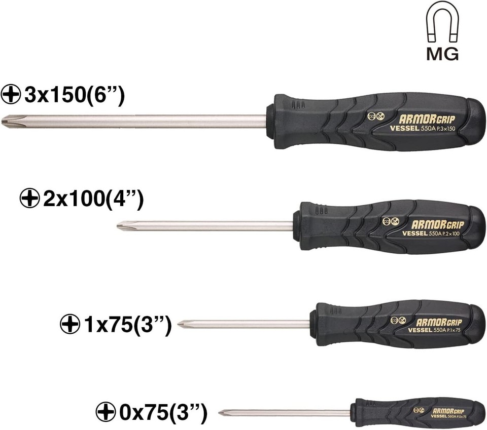 Premium JIS 4 JIS Screwdriver Set Japanese Industrial Standard Drivers ...