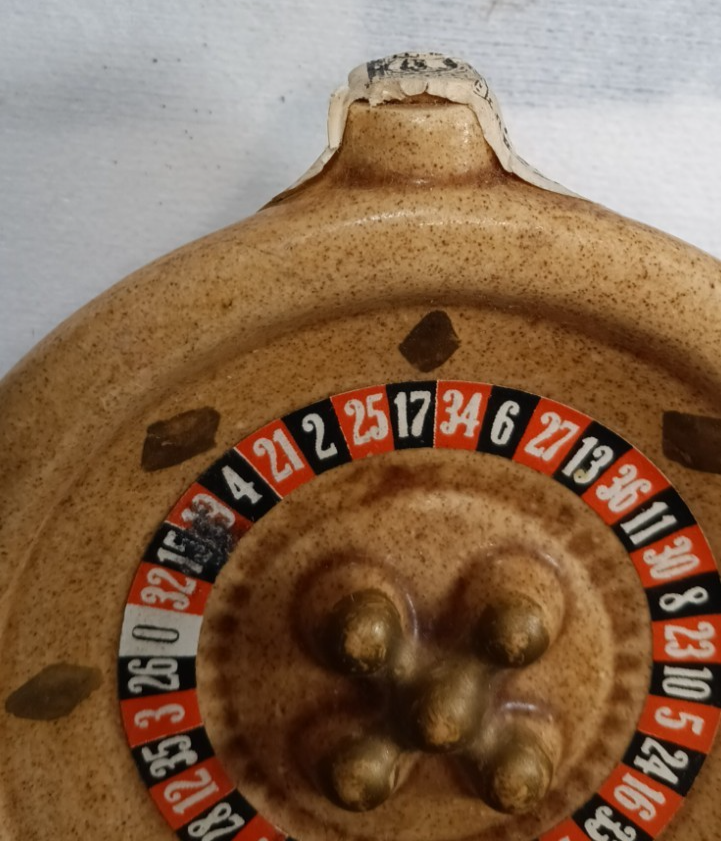 Vintage Pottery Whiskey Flask.. Miniature Roulette Wheel | eBay