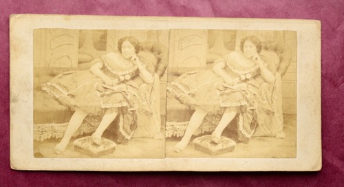 Vue stéréoscopique, Bourgeoise lisant sur le divan 2, France c. 1870 | eBay