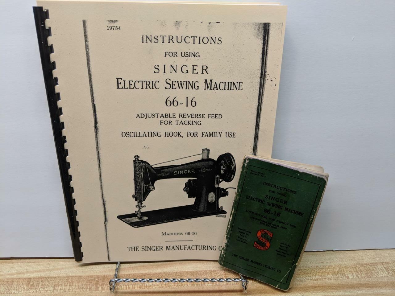 Singer 66-16 Electric Sewing Machine Instructions Manual in Very Large ...