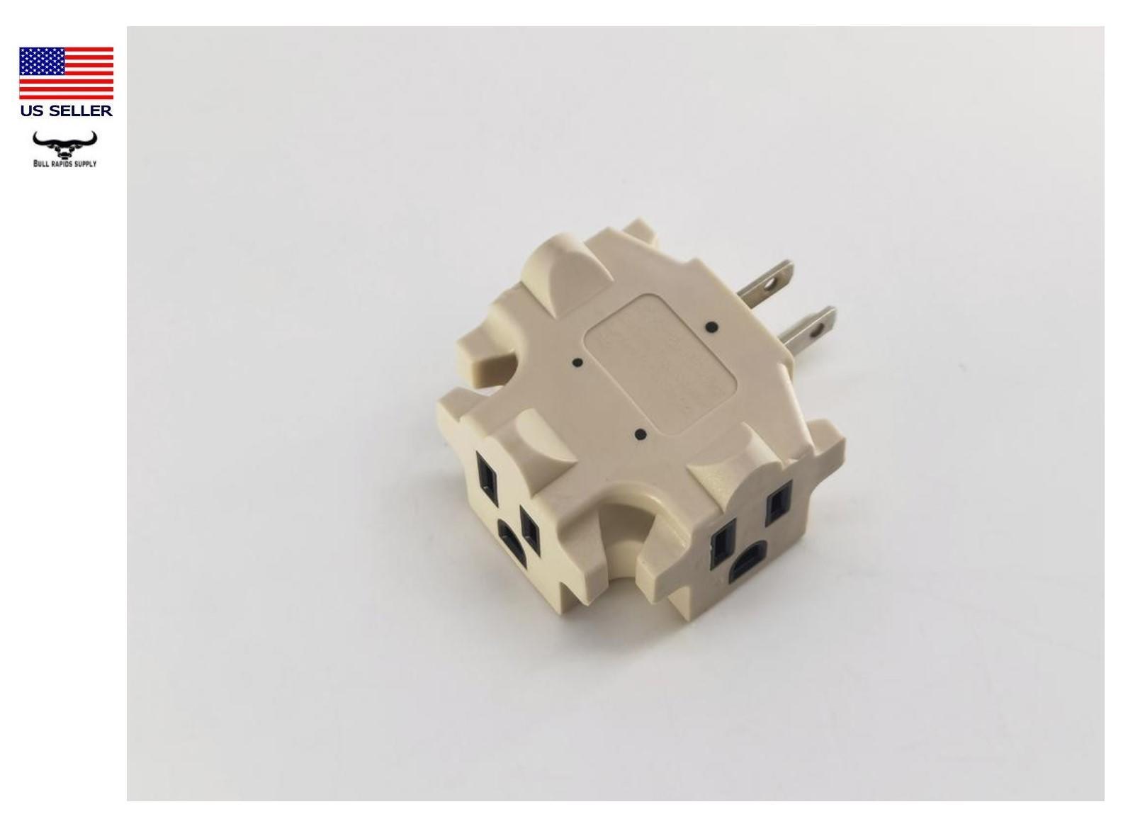 3-Way Splitter Adapter BEIGE Three Prong Ground Tri-Tap Triple Wall ...