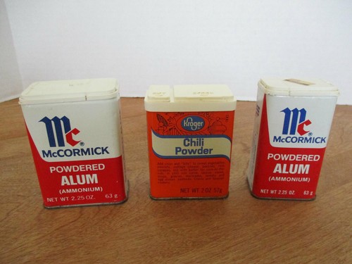3 Vintage Empty Spice Tins McCormick Powdered Alum and Kroger Chili ...