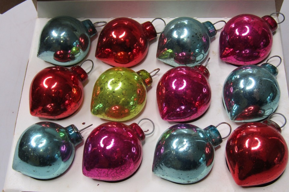 Lot VTG Glass Feather Tree Color DROP Mini 30mm Christmas Ornaments ...