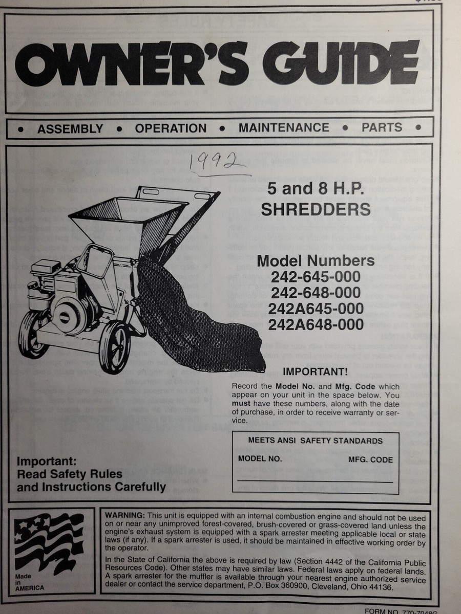 Mtd 5hp Chipper Shredder Parts