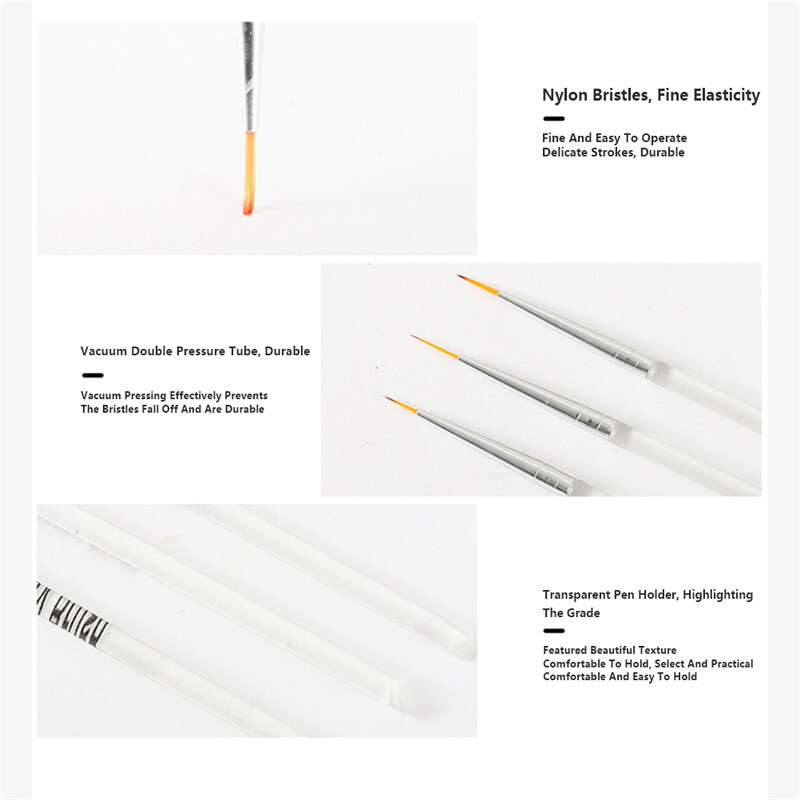 3pcs/bag Nail Tools Acrylic Rod Draw Line Nail Art Paint Draw Manicure ...