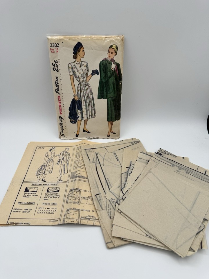 Vintage Simplicity 1948 Sewing Pattern No 2302 Size 18 Bust 36 Some ...