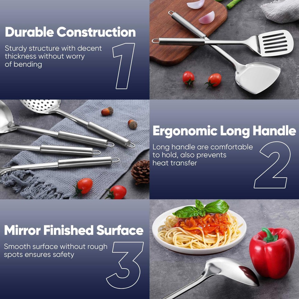 Stainless Steel Cooking Utensils Set, 31-Piece Metal Kitchen Tools with ...