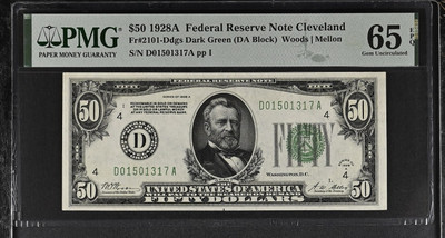 RSM 1928A $50 Federal Reserve Note (Cleveland/D, SN. D01501317) PMG 65 ...