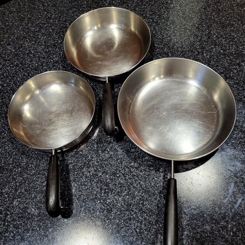 Vintage REVERE WARE 3-pc set FRYING SAUTE PANS copper-bottomed ...