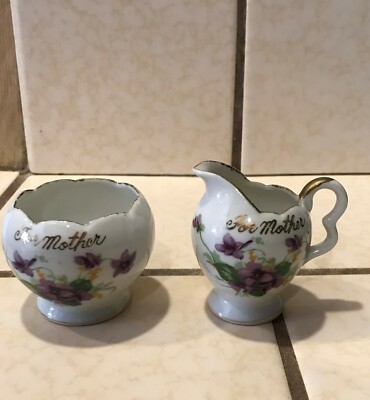 Norcrest Sweet Violets Mini Creamer Pitcher & Bowl Mother Bone China ...