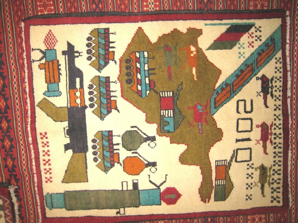 AFGHAN WAR RUG TRIBAL AK47 KALASHNIKOV GUN RPG GRENADES 2X3 PICTORIAL ...