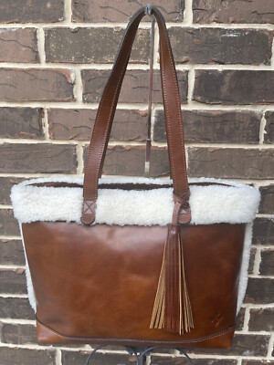 NWT $299 PATRICIA NASH Leather Sherpa Tote BIXLEY Satchel Natural Brown ...