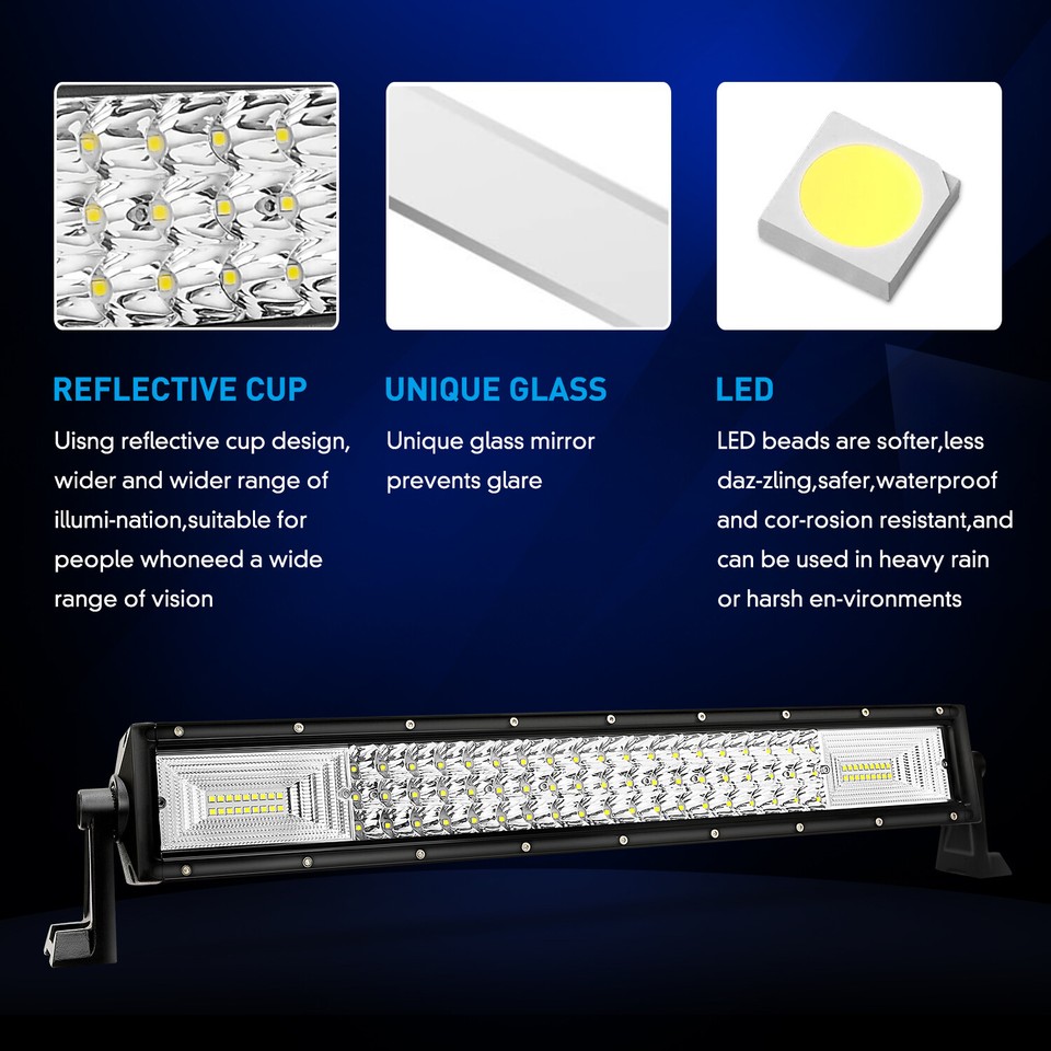 52Inch LED Light Bar Combo +22" +4" CUBE PODS OFFROAD SUV For Jeep Ford ...