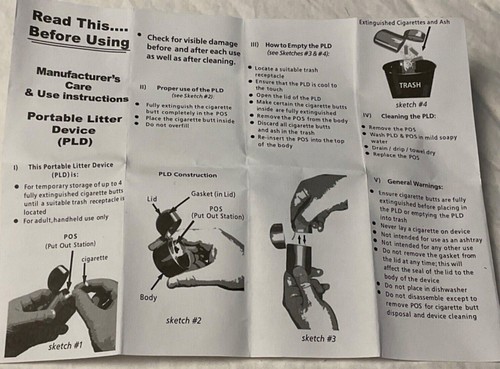 PLD - Portable Litter Device - Brushed Silver-tone Personal Ashtray-New ...