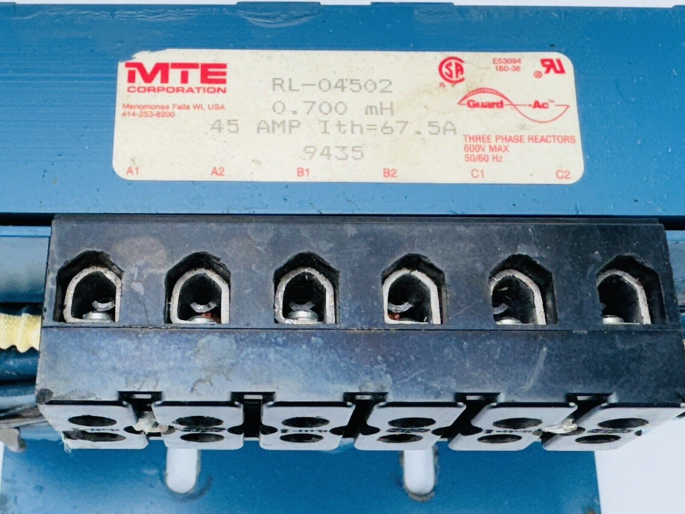 MTE LINE REACTOR RL-04502 Line Reactor 0.700mH 45A 3PH 600V *WARRANTY ...