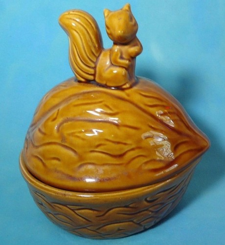 Vintage Squirrel on a Walnut Candy Trinket Dish With Lid | eBay