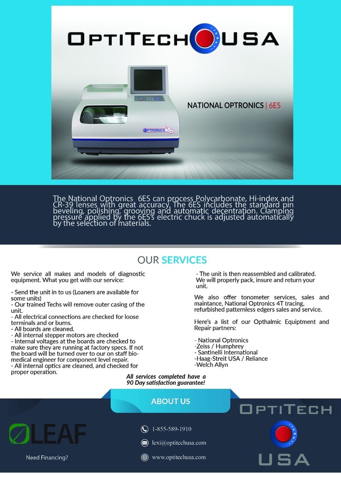 Refurbished National Optronics 6ES Optical Edger And 4T Tracer Combo ...