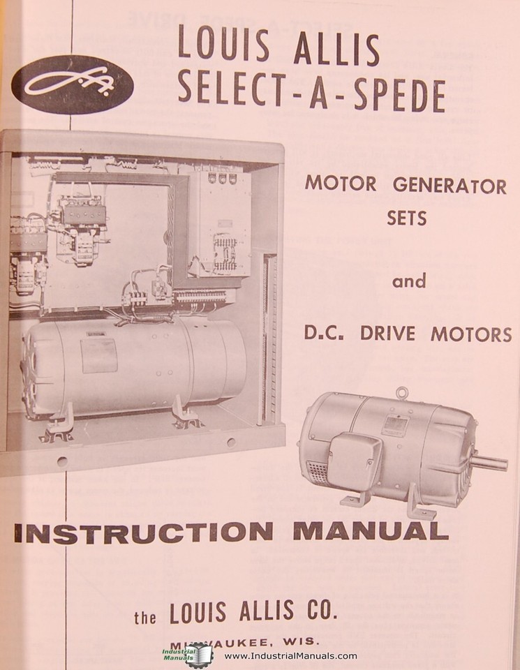 Louis Allis LB-5FRDS Lathe Generator Regulator Instruction Manual 1961 ...