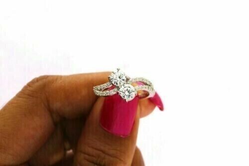 Classic Two Stone Design Women's Ring With White Polished Moissanite ...