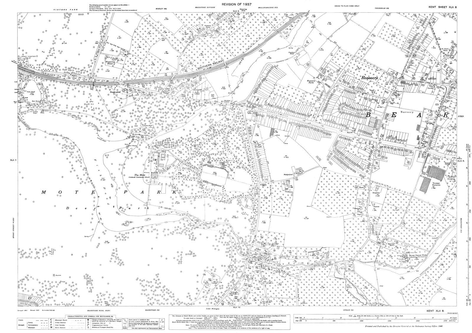 Moat Park, Bearsted Weavering st, Bearsted area - OS Kent Map 42 - 8 ...