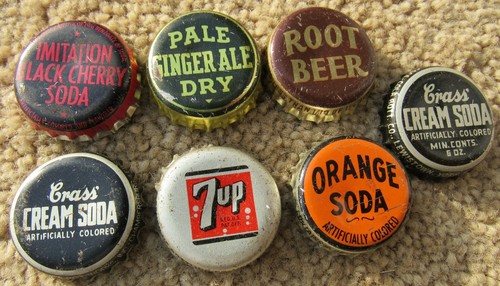 7 Different Soda Bottle Caps Crowns Cork Crass' Coca-Cola 7up Root Beer ...