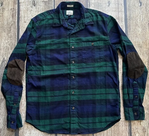 J.CREW SLIM FIT ELBOW PATCH PLAID FLANNEL SHIRT GREEN MENS MEDIUM ...