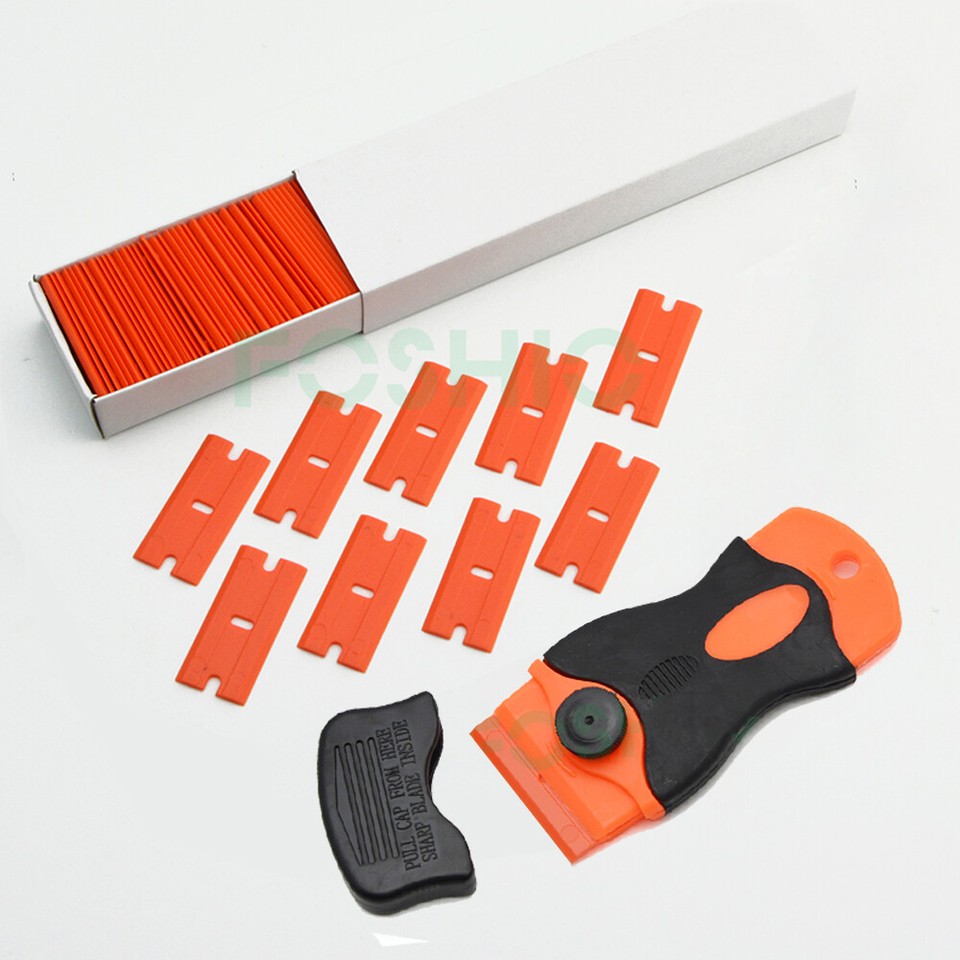 100 Plastic Razor Blades and Razor Scraper Double Edged Sticker Removal ...