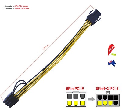 6 pin to 8 pin PCI Express Power Converter Cable for GPU Video Card ...