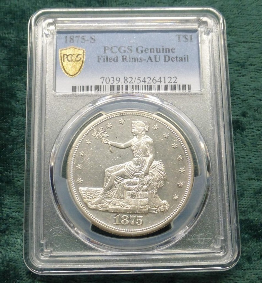 1875 S PCGS AU Detail Silver Trade Dollar, United States Trade Silver ...