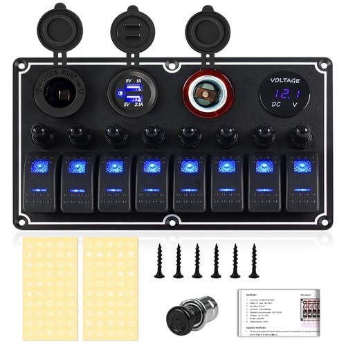 Marine Boat Rocker Switch Panel,Waterproof 8 Gang Multi-Function Toggle ...