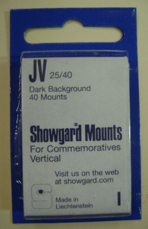 Showgard size JV25/40 black hingeless stamp mount NEW unopened pack 1st ...