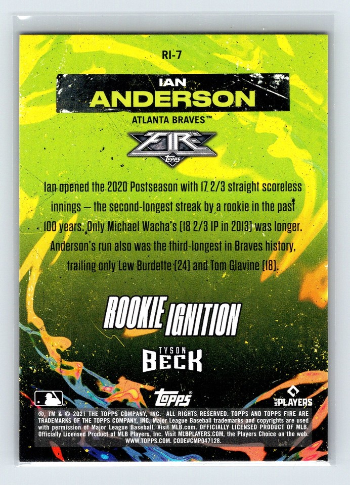 2021 Topps Fire RC Ian Anderson #RI-7 Baseball Atlanta Braves | eBay