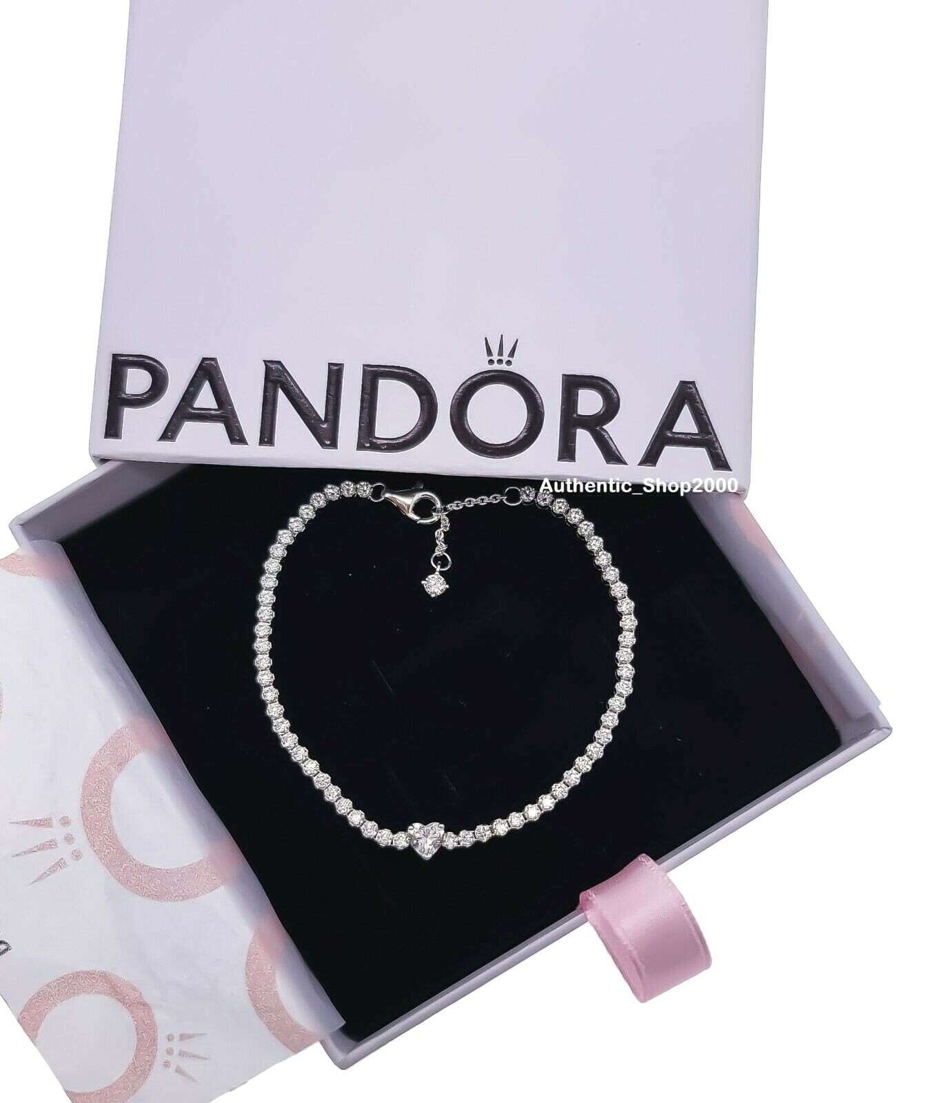 NEW 100% Authentic PANDORA 925 Italy Sparkling Heart Tennis Bracelet ...