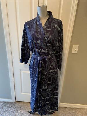 Majestic Robe Men’s Cotton Blend Navy Blue Bathrobe One Size | eBay