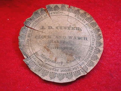 JACOB D CUSTER NORRISTOWN PA WATCH MAKER ORIGINAL WATCH PAPER FROM 1841 ...