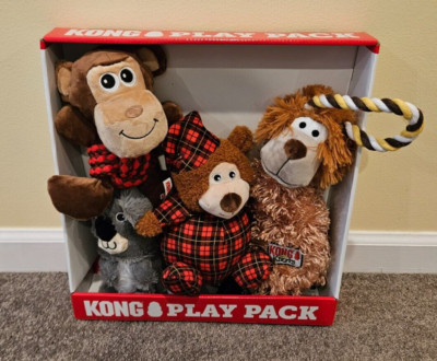 Kong Play Pack Dog Toy 4 count Holiday Gift Set Plush Pack Canine Doggy ...