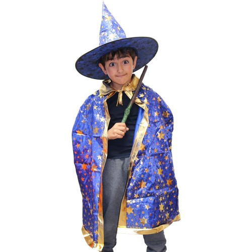 Boys / Girls / Kids Blue Wizard Halloween Fancy Dress Costume (Hat ...