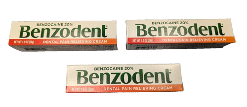 Lot of 3 x Benzodent Dental Pain Relieving Cream Topical Anesthetic 1 ...
