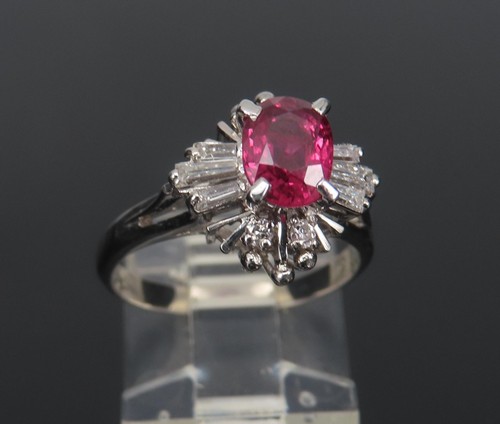 Vintage 1.05ct Intense Red Ruby & 0.35ct Diamond Platinum Ring, Size 6 ...