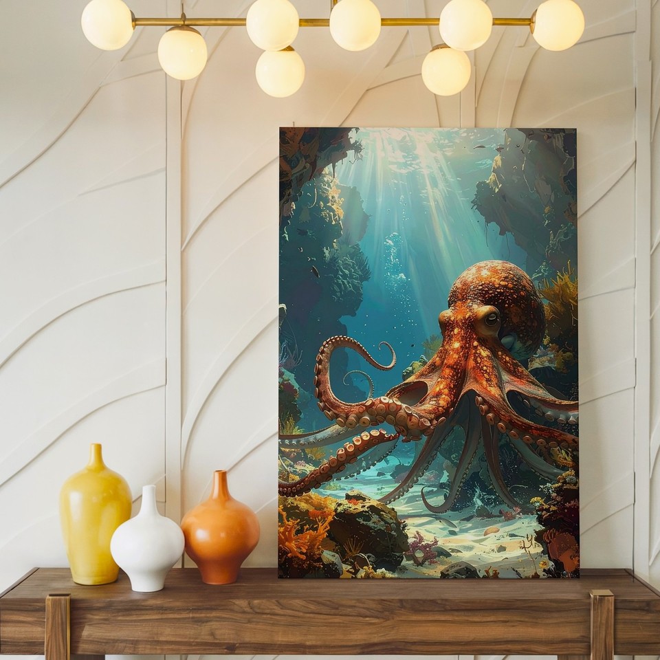 Hyper-Realistic Octopus In Underwater Canyon Canvassunlit Ocean Art ...